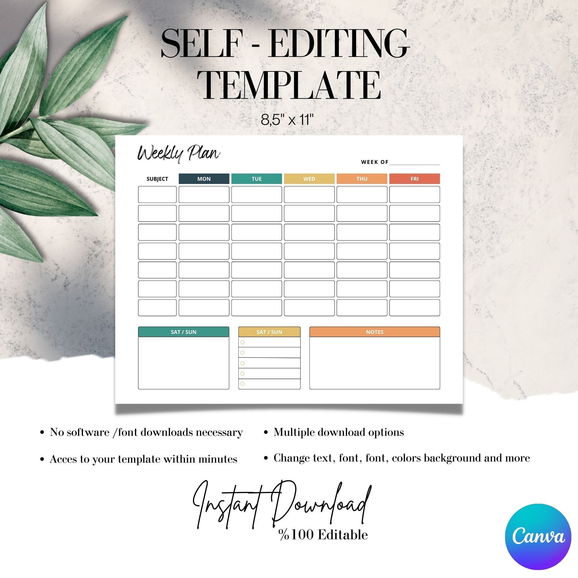 Editable Weekly Planner Weekly Schedule Printable Simple - Etsy