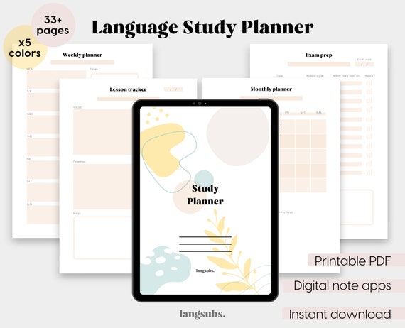 Language Study Planner PDF Printable Notebook Tracker | Etsy