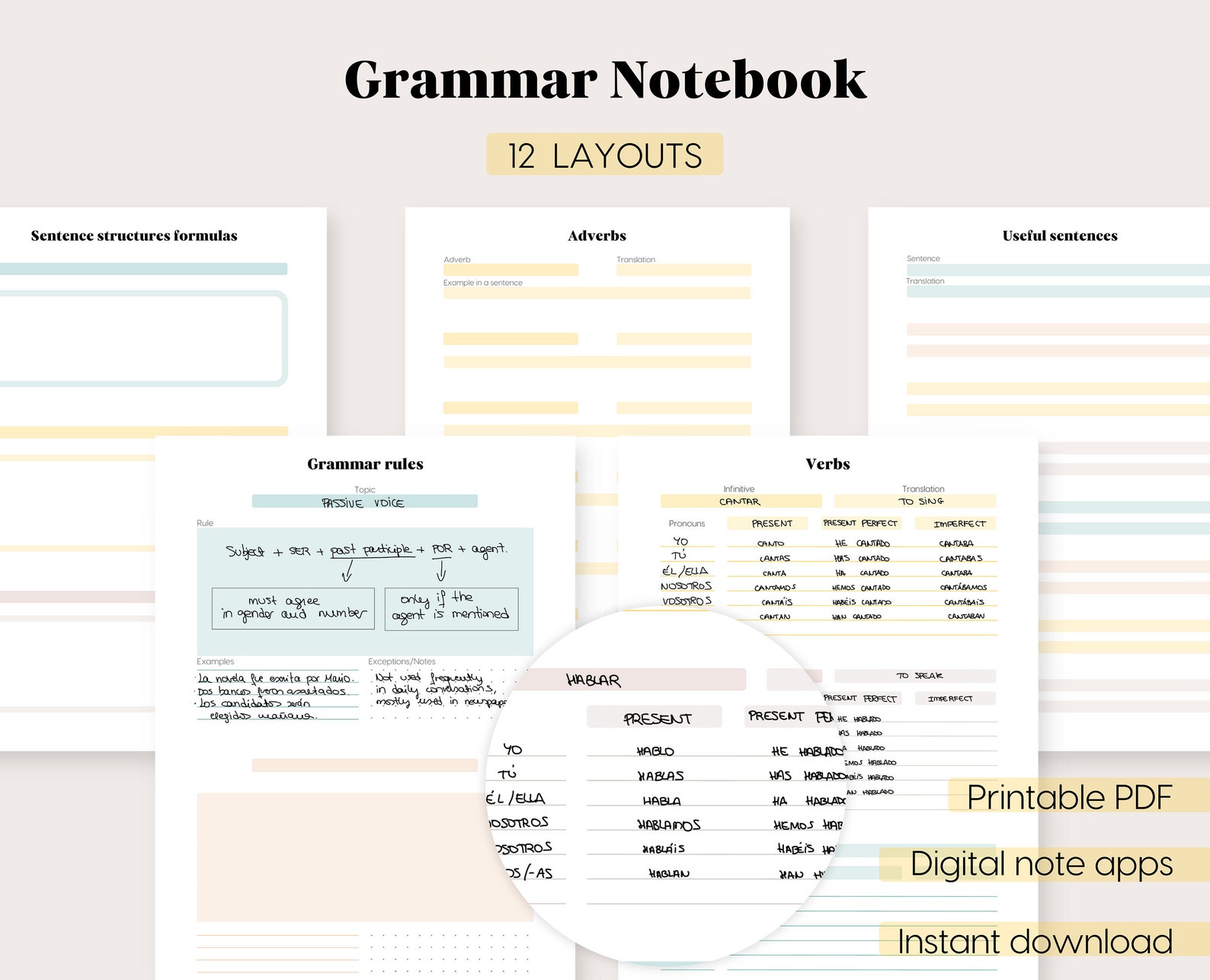 Grammar Notebook - Language Learning Printables PDF Notebook - Etsy