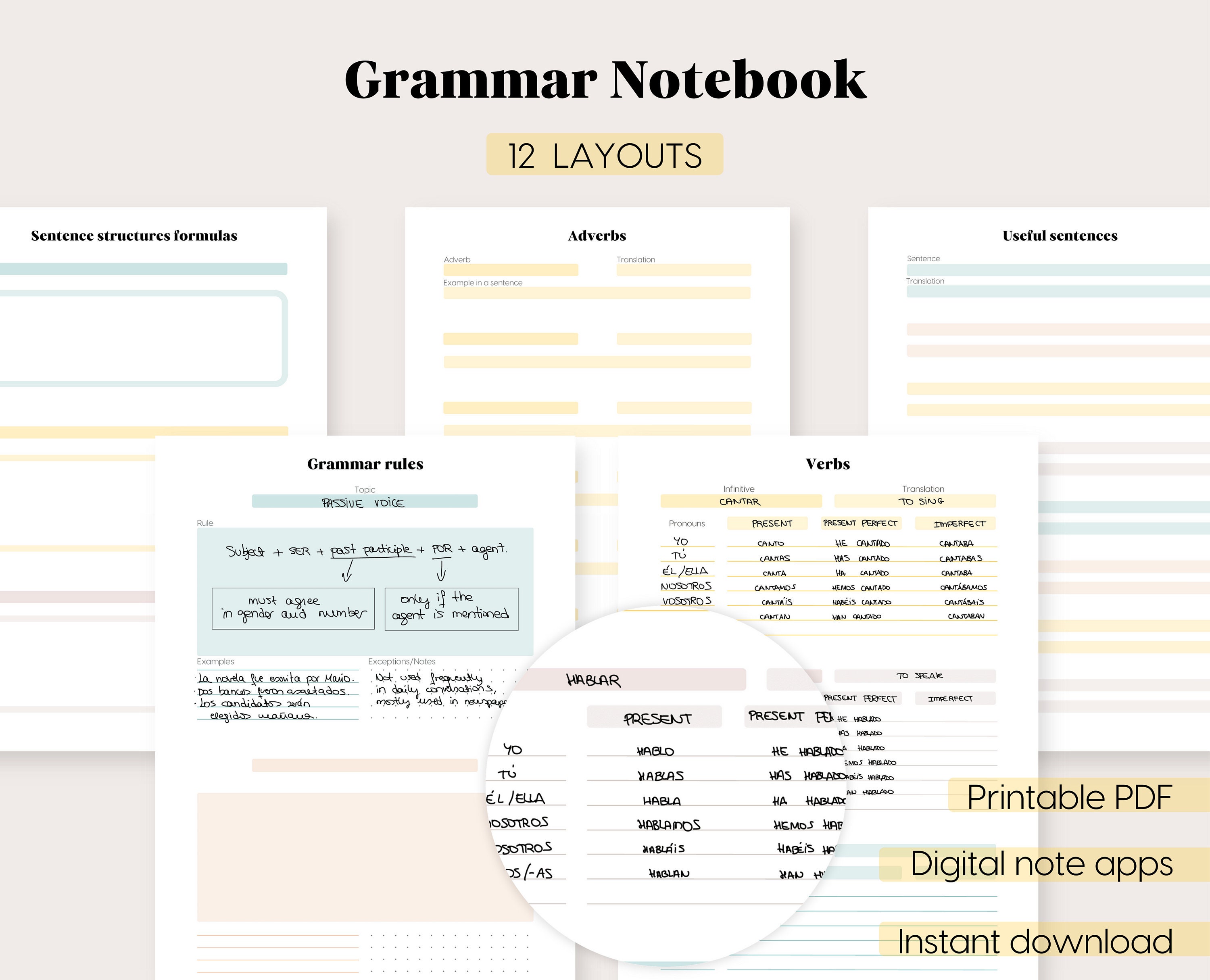 Grammar Notebook - Language Learning Printables PDF Notebook - Etsy