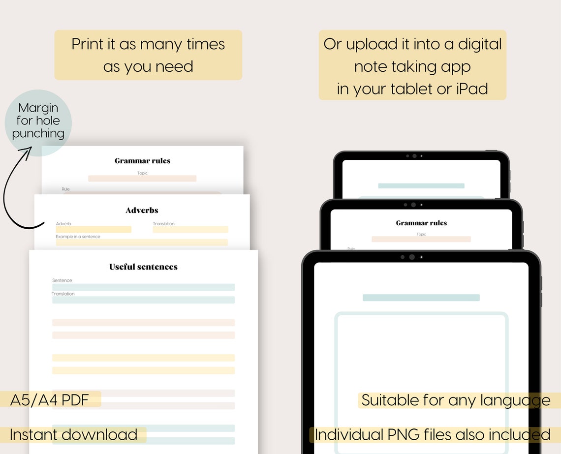 Grammar Notebook - Language Learning Printables PDF Notebook - Etsy