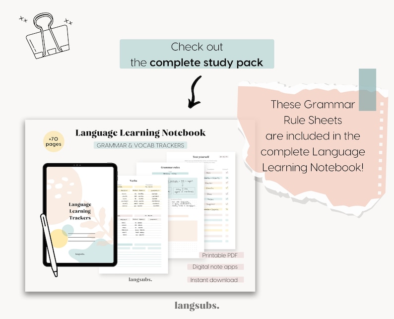 Grammar Rule Sheets for Language Learning - Etsy