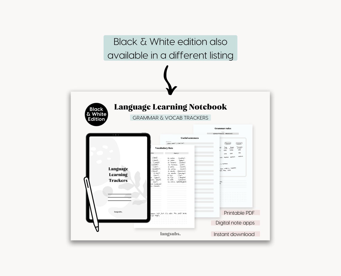 Language Learning Notebook - Complete Study Pack - Printable Tracker ...