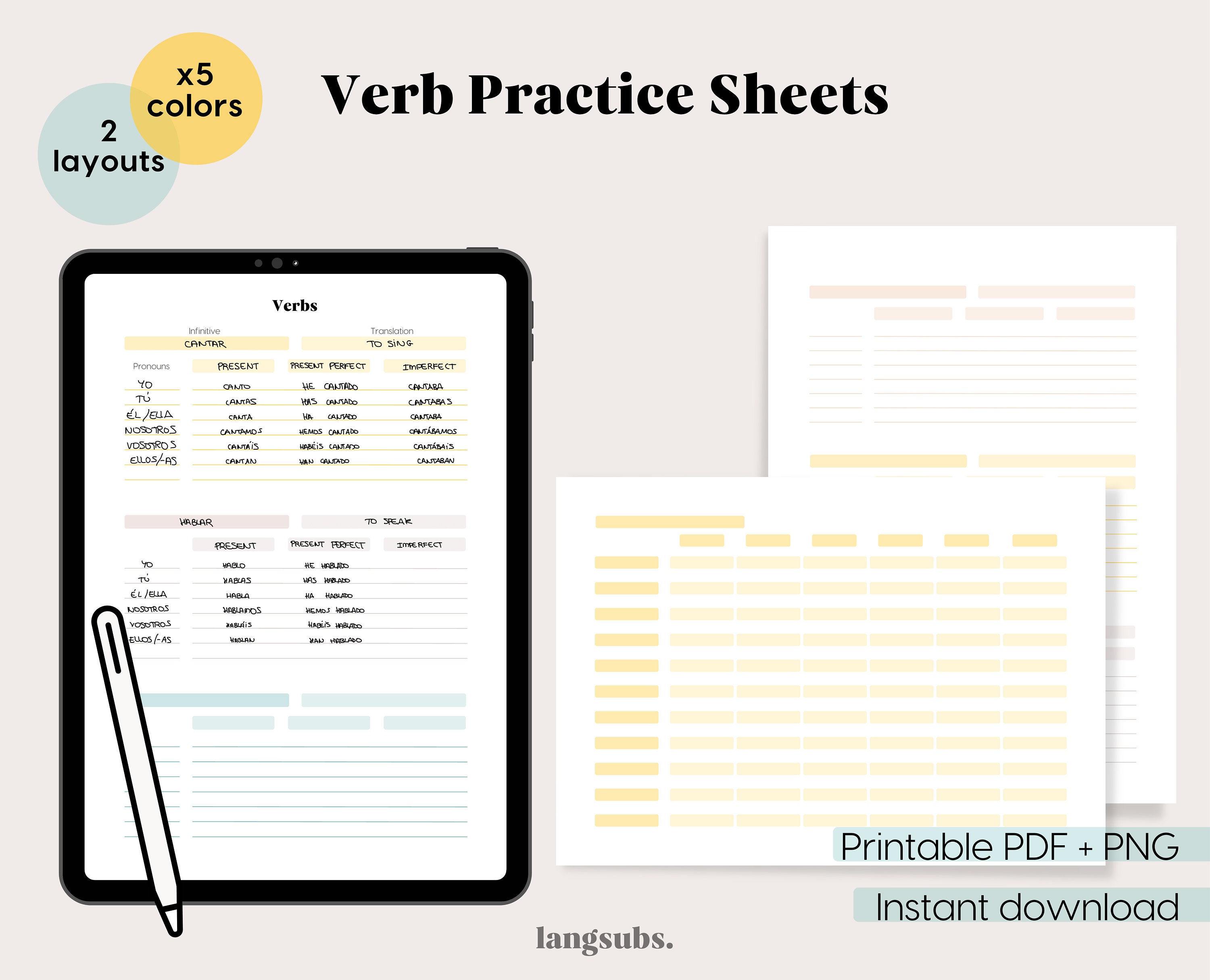 Verb Conjugation Practice Worksheets - Etsy