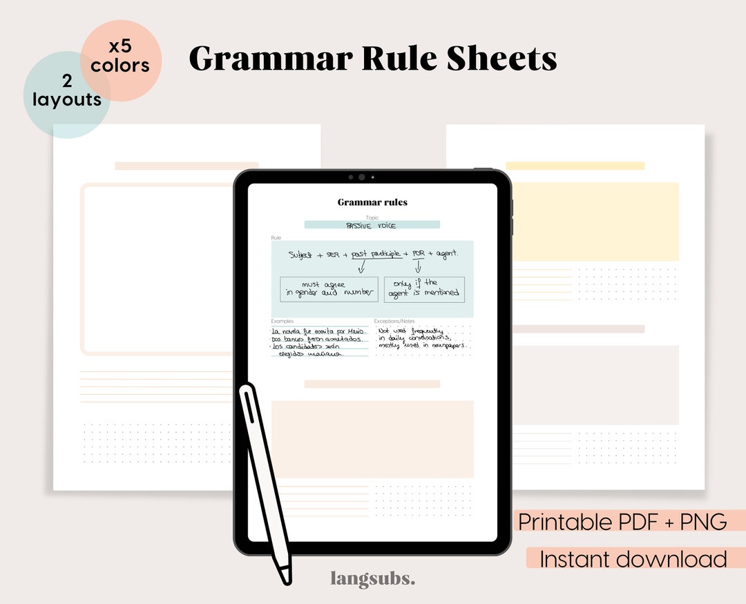 Grammar Rule Sheets for Language Learning - Etsy