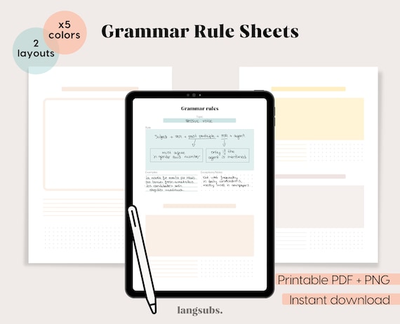 Grammar Rule Sheets for Language Learning - Etsy