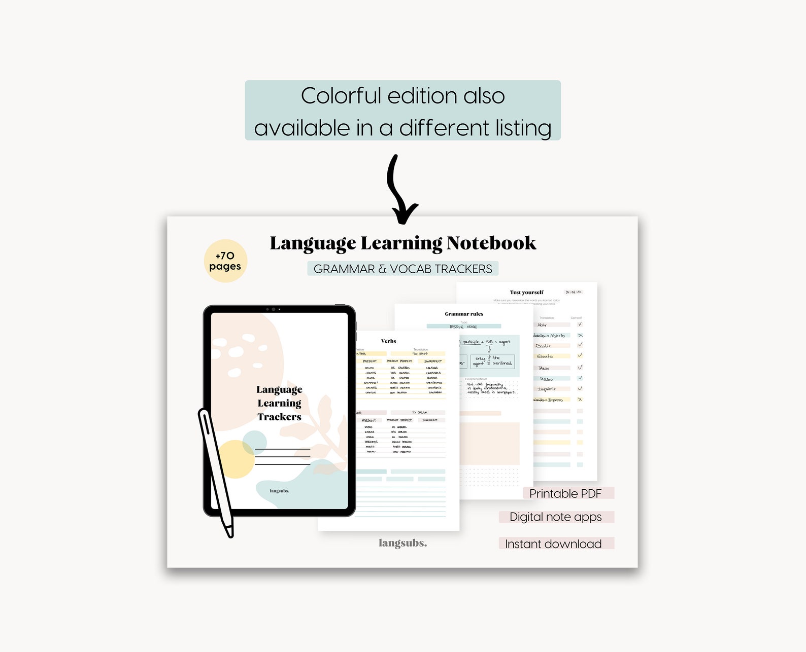 Language Learning Printables PDF Notebook grammar | Etsy