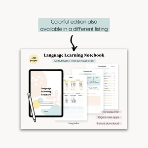 Language Learning Printables PDF Notebook grammar Vocabulary Media ...
