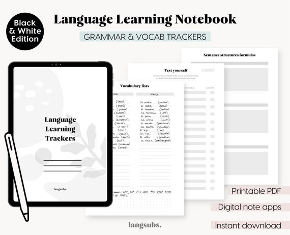 Language Learning Printables PDF Notebook grammar | Etsy
