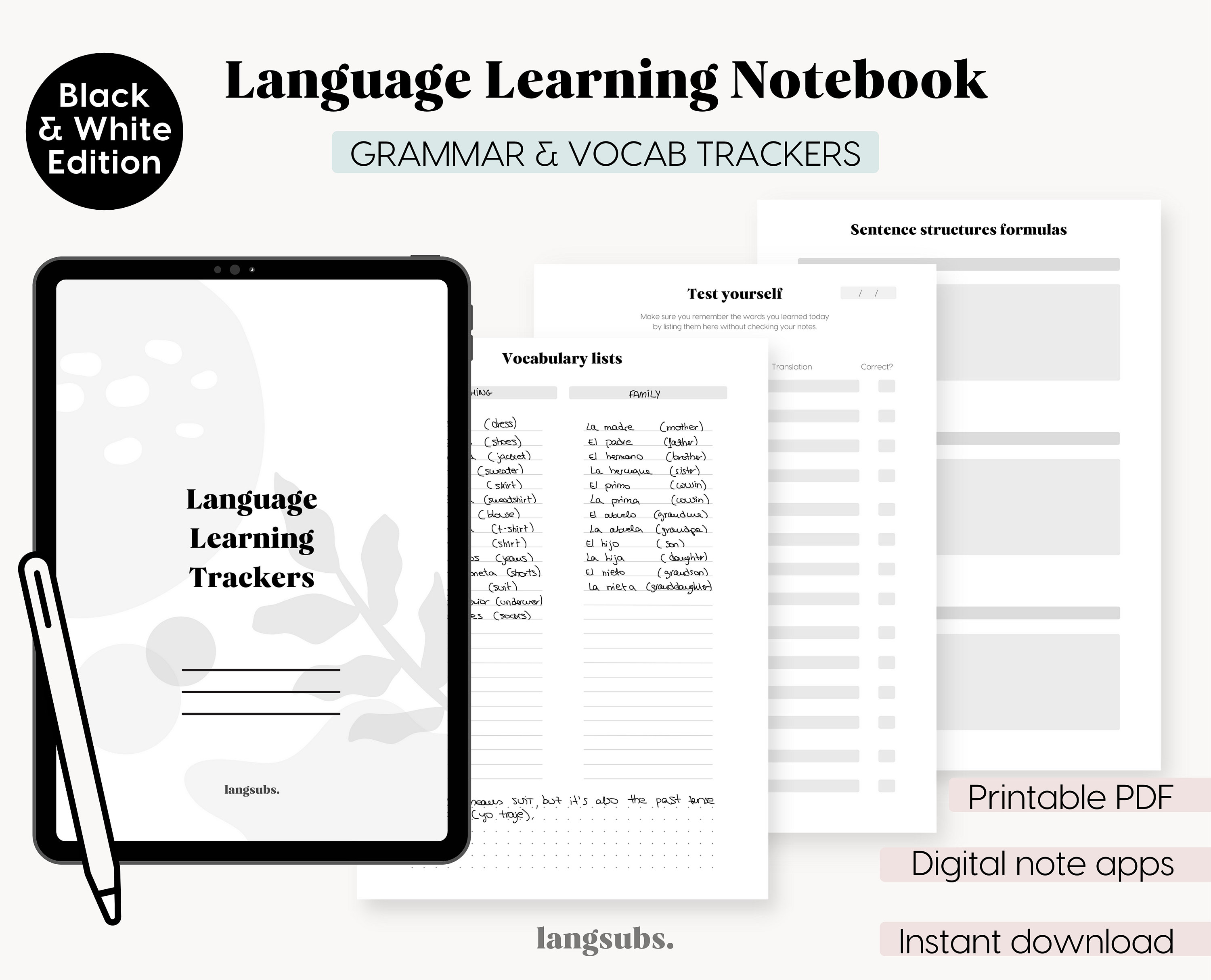 Language Learning Printables PDF Notebook grammar - Etsy