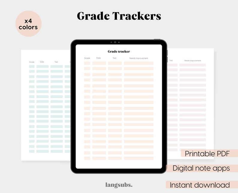 Grade Trackers for Students Printable PDF - Etsy