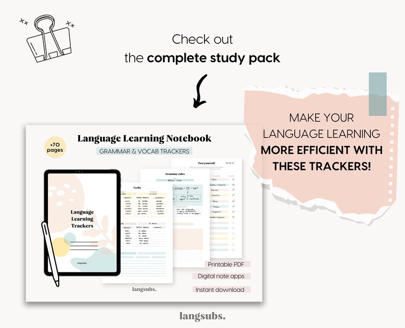Language Study Planner PDF Printable Notebook Tracker - Etsy