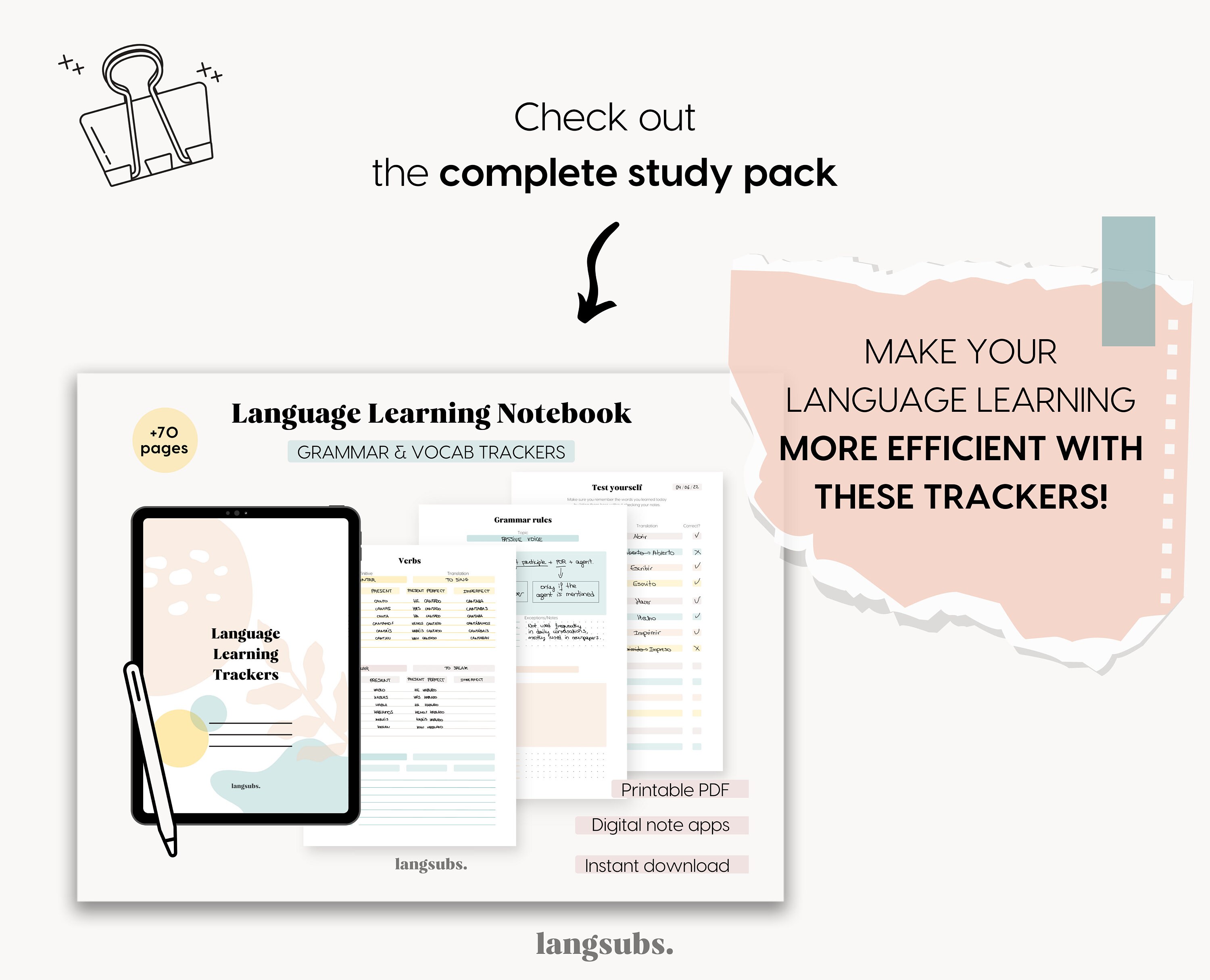 Language Study Planner - PDF Printable Notebook Tracker - Etsy
