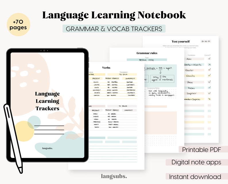 Language Learning Notebook - Complete Study Pack - Printable Tracker ...