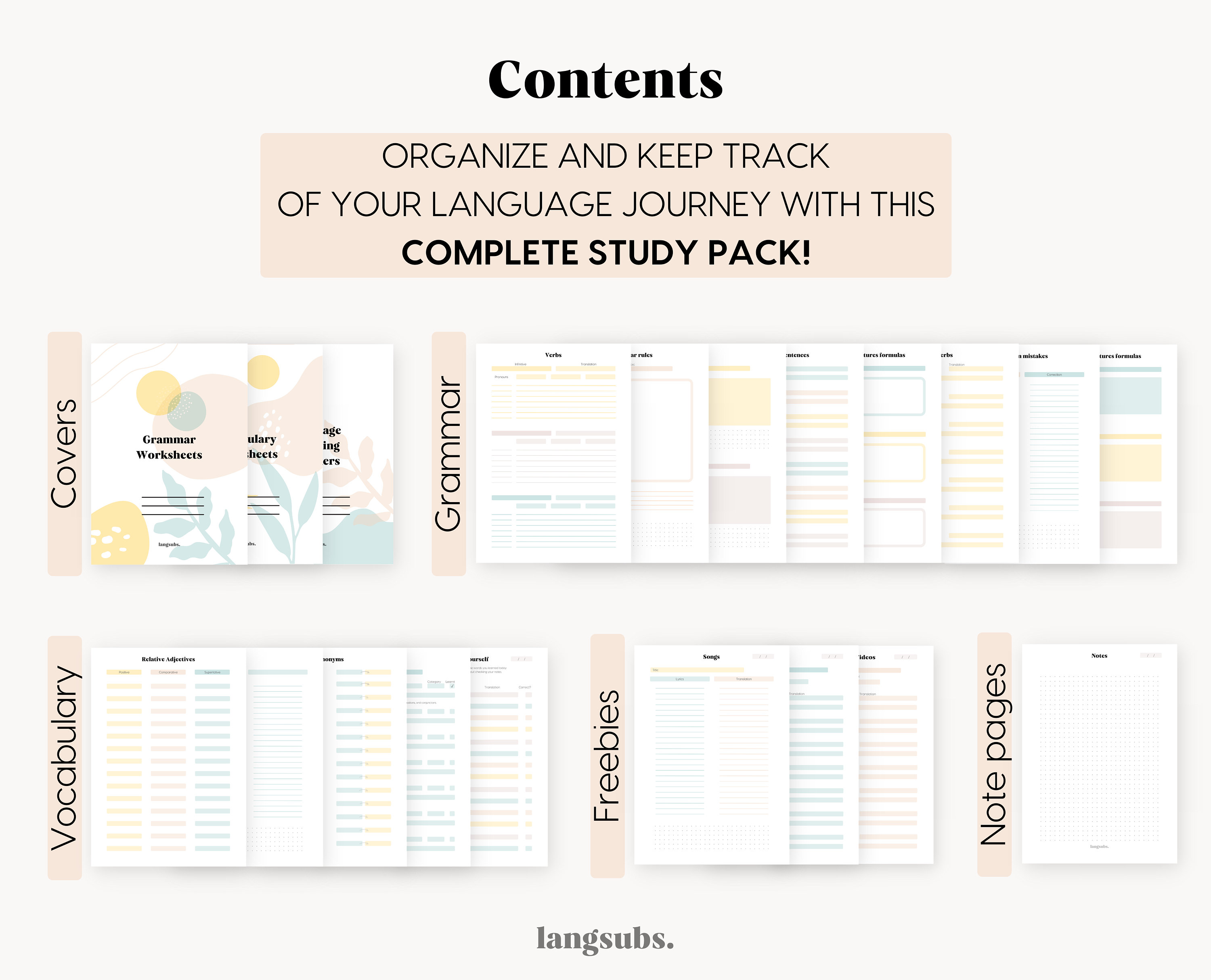 Language Learning Notebook - Complete Study Pack - Printable Tracker ...