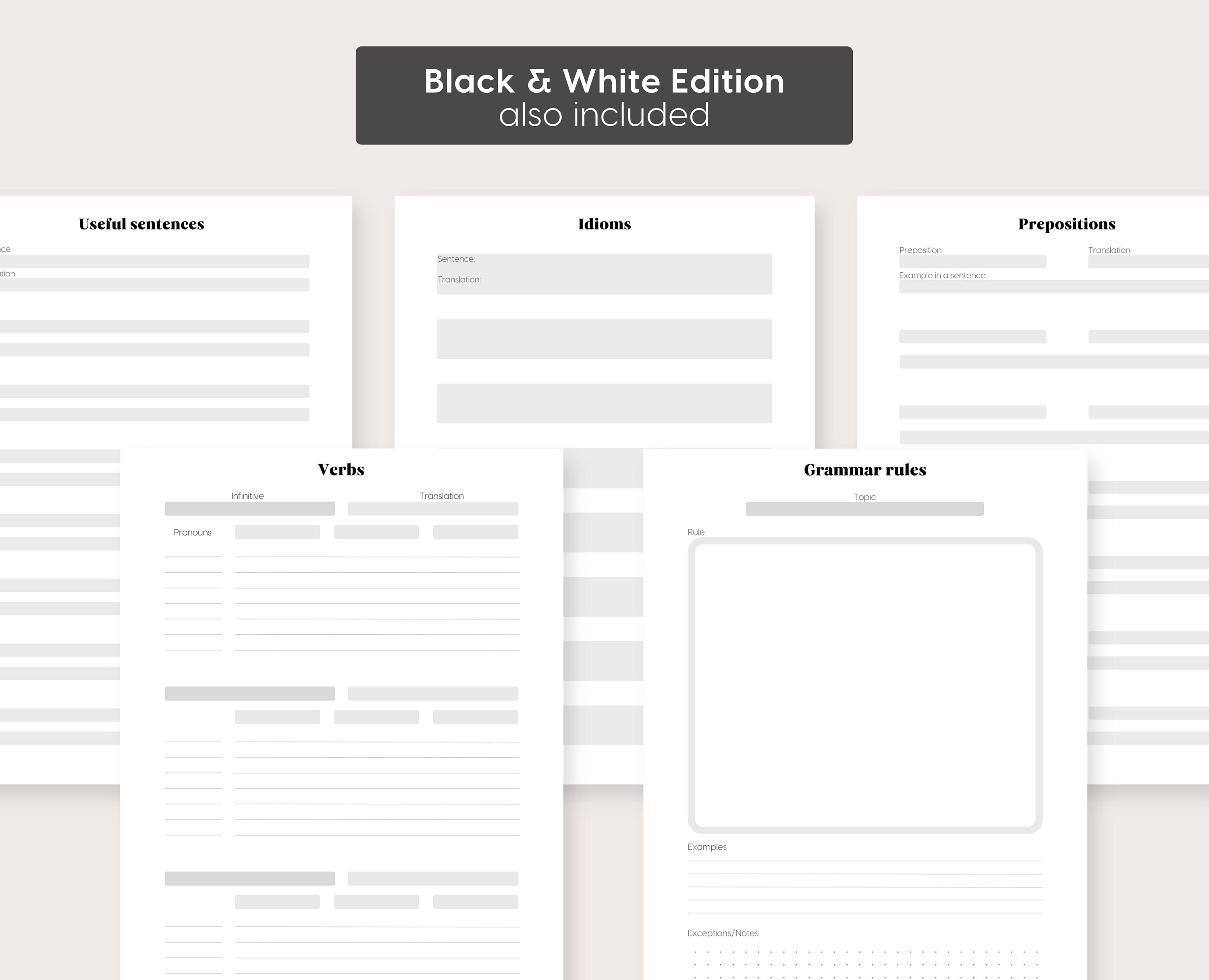 Grammar Notebook - Language Learning Printables PDF Notebook - Etsy