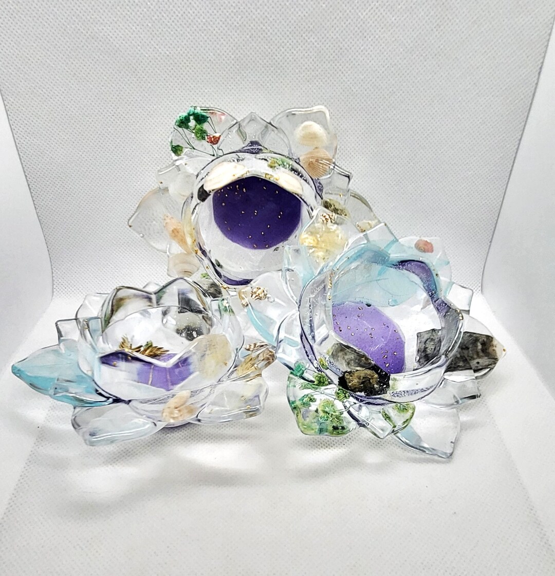 Seashell Trio Lotus Flower Tealight Set SET OF 3 - Etsy
