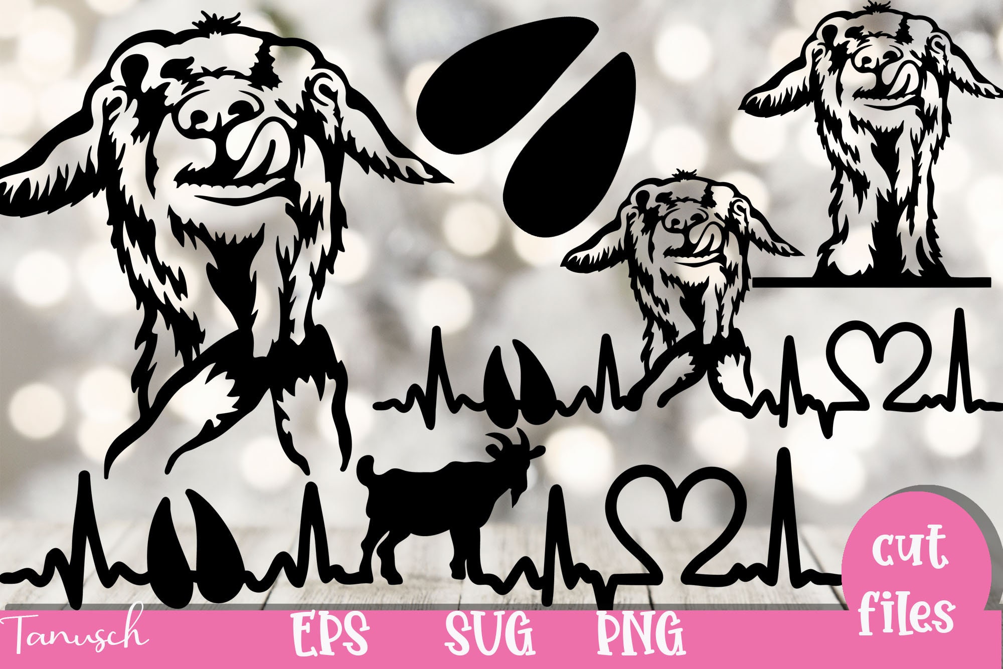 Peeking Happy Goat SVG Bundle Clapping Hands Heartbeat Footprint Farm ...