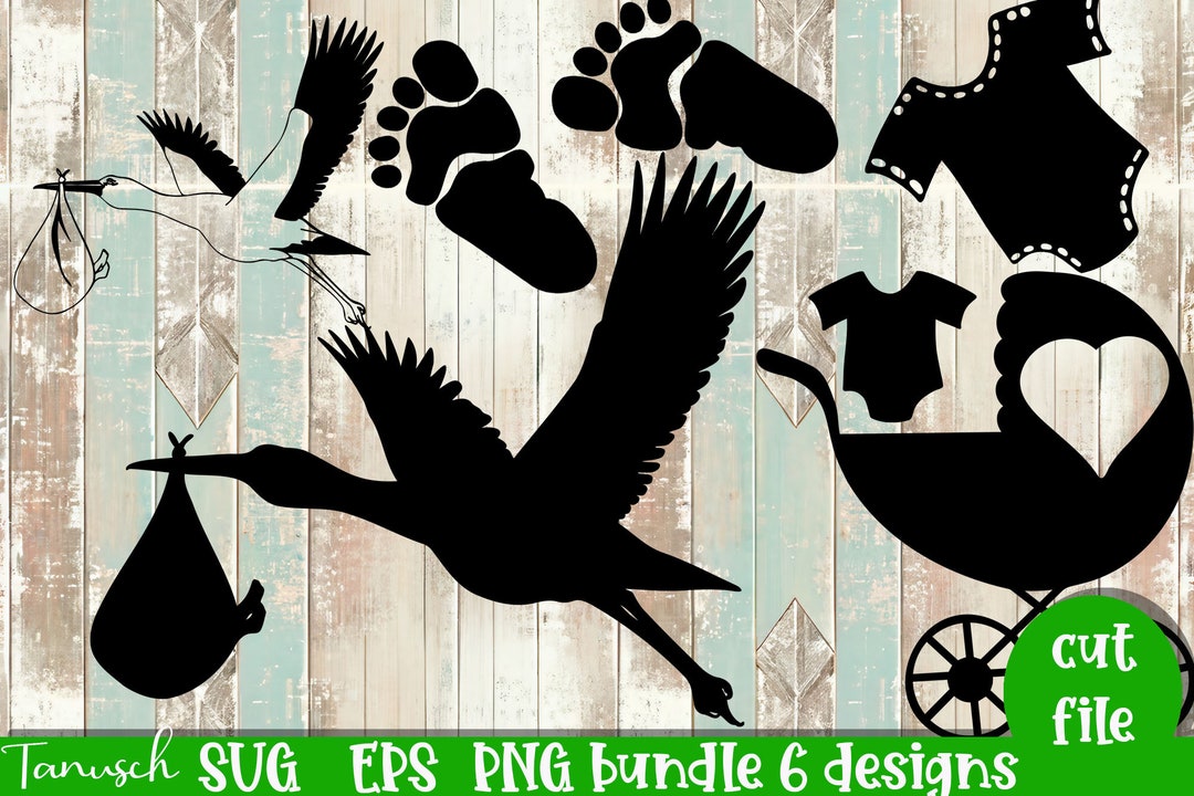 Baby Shower SVG Bundle Stork Footprint Cut Files for Cricut / Digital ...