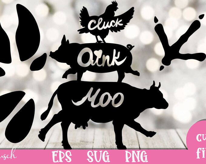 Stacked Farm Animals SVG Cluck Oink Moo Silhouette Cut File for Cricut ...