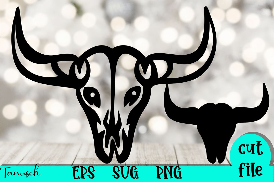 Bull Skull SVG Boho Cow Head Silhouette and Outline Cut File for Cricut ...