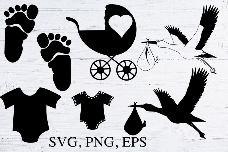 Baby Shower SVG Bundle Stork Footprint Cut Files for Cricut / Digital ...