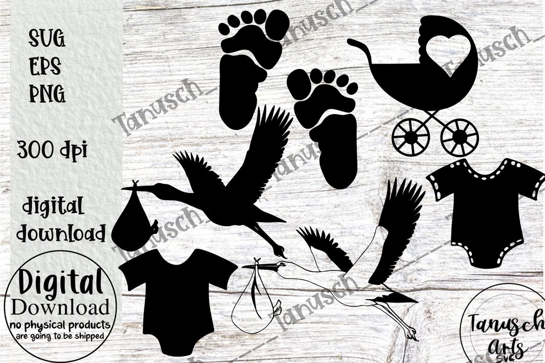 Baby Shower SVG Bundle Stork Footprint Cut Files for Cricut / - Etsy