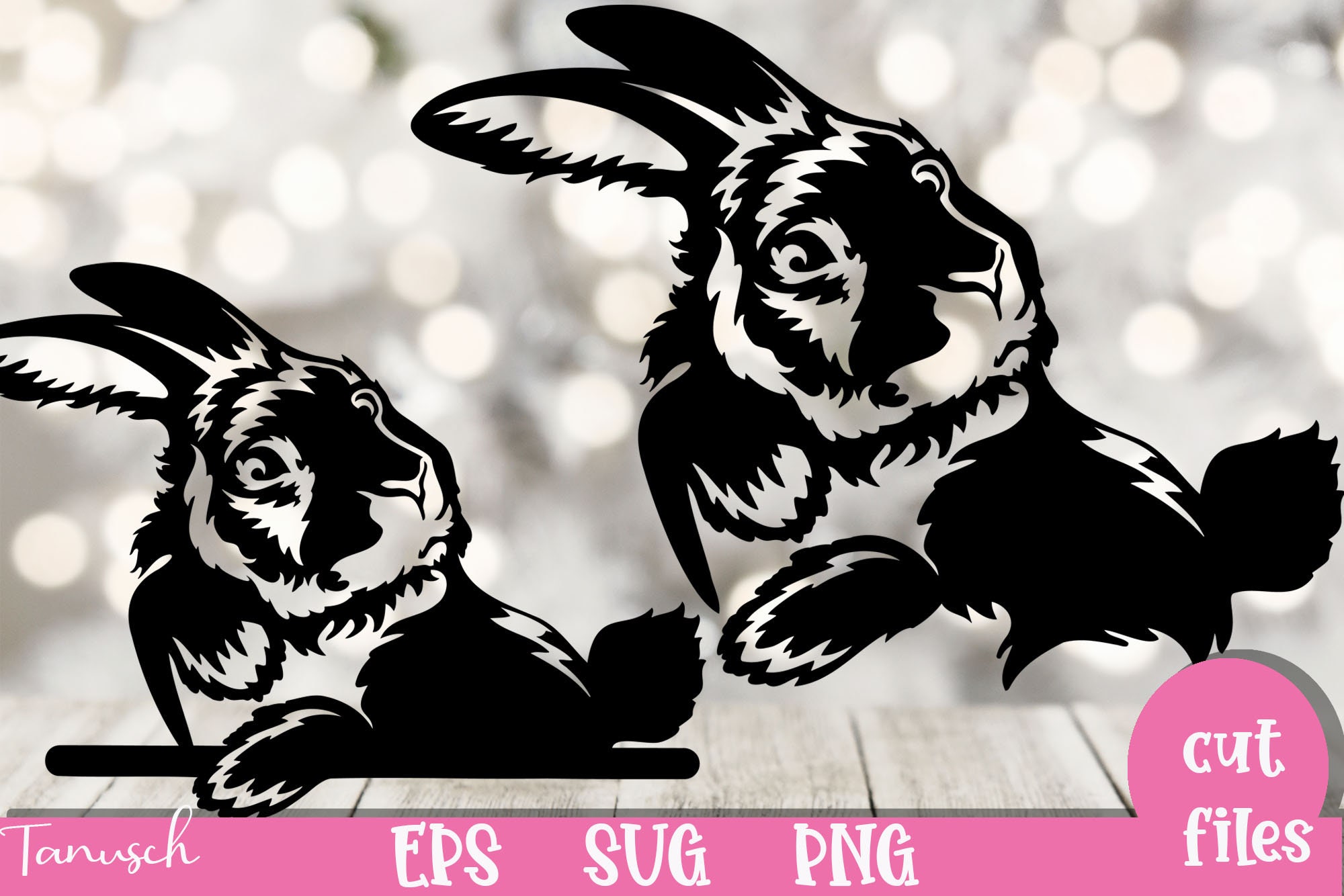 Peeking Dreamy Rabbit Silhouette SVG Waiting Bunny Farm Animals Bundle ...