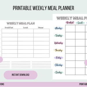 Pastel Weekly Meal Planner Printable | Digital PDF Pastel Weekly Meal ...