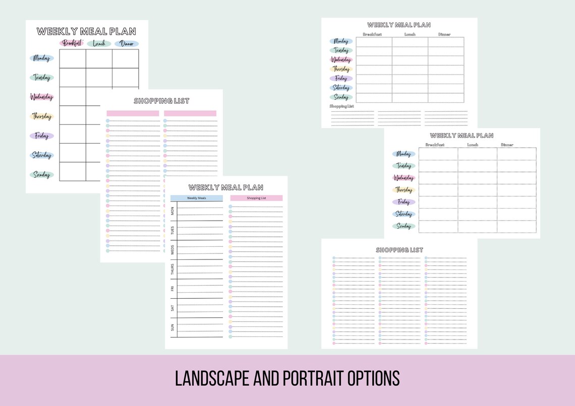 Pastel Weekly Meal Planner Printable | Digital PDF Pastel Weekly Meal ...