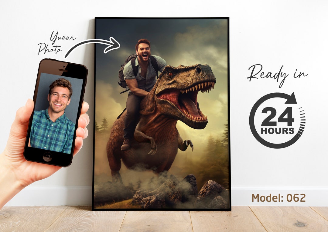 Custom T-rex Ride Portrait for Kids & Adults, Personalized Jurassic ...