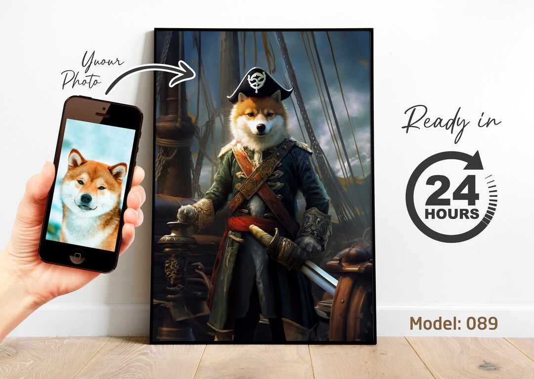 Custom Pirate Captain Pet Portrait From Photo - Unique Personalized ...