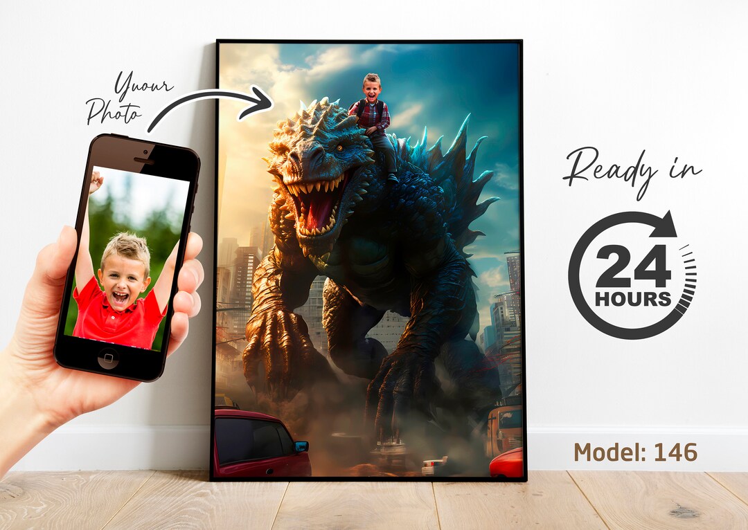 Kind reitet Godzilla Godzilla Art Custom Portrait from - Etsy.de