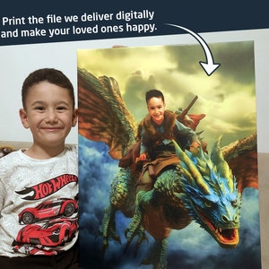 Boy Riding Shark, Megalodon Art, Custom Portrait, From Photo, Shark ...