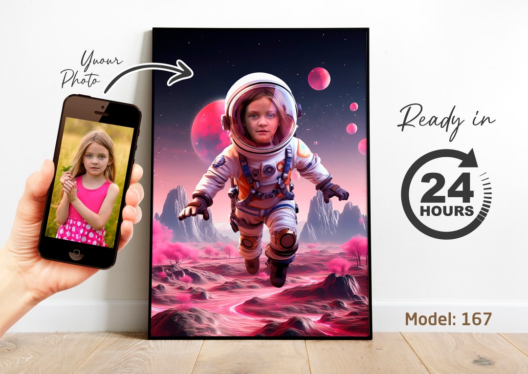 Customizable Kid Girl Astronaut Portrait | Personalized Pink Space ...