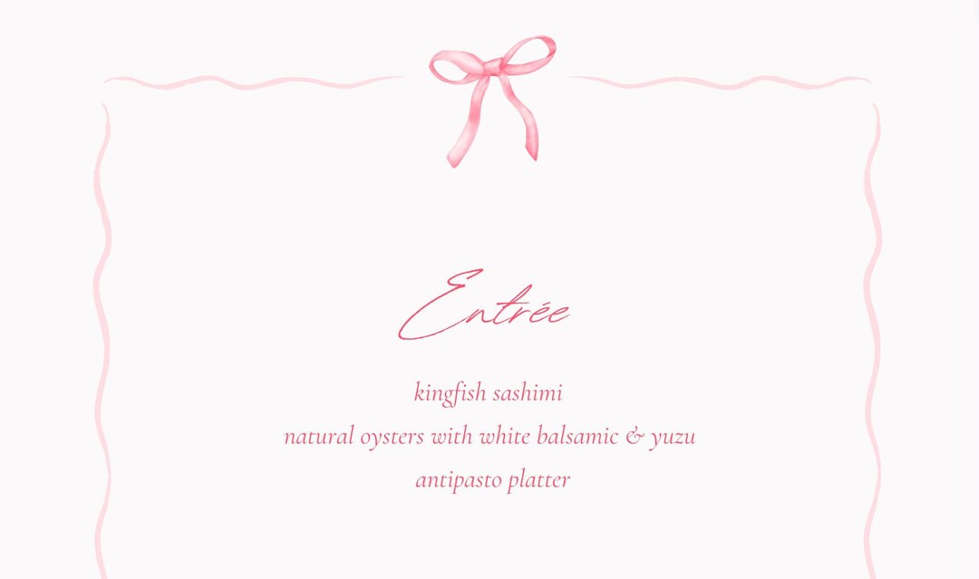 Pink Coquette Bow Themed Menu Printable, Editable, Valentine's Day ...