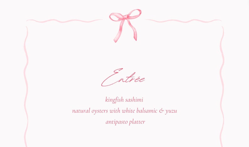 Pink Coquette Bow Themed Menu Printable, Editable, Valentine's Day ...