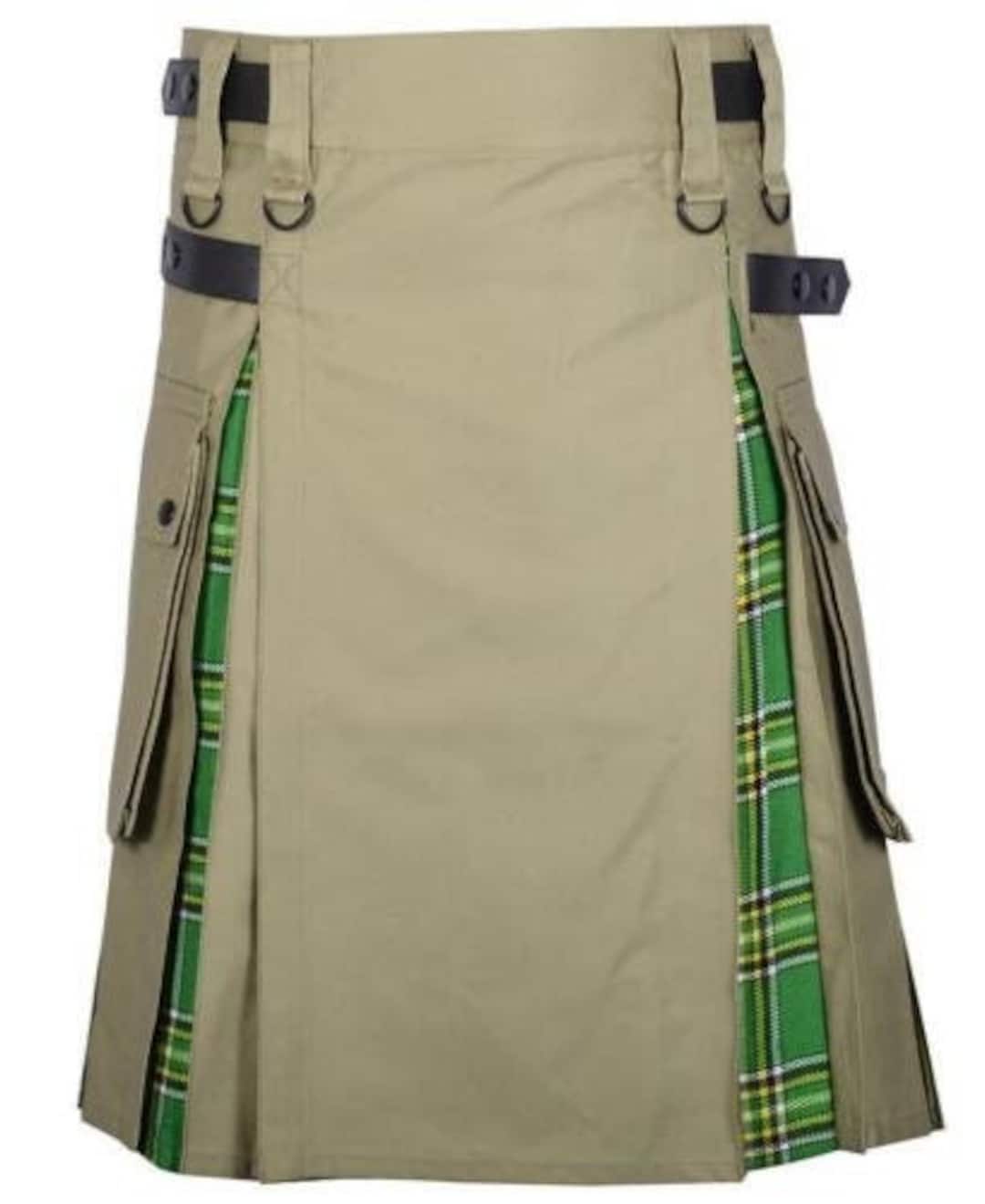 Irish Tartan Under Pleats Kilt Custom Size Khaki Cotton - Etsy