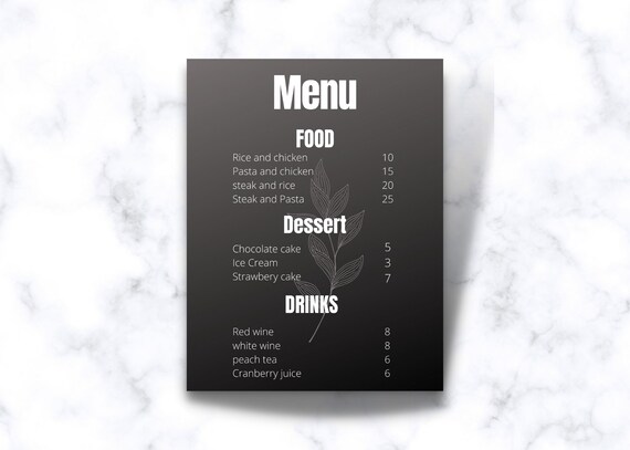 DIY Editable Menu Template Menu Template for Events - Etsy