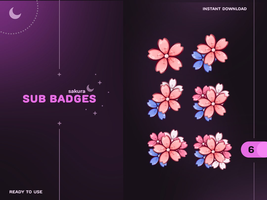 6 Kawaii Sakura Sub & Bit Badges for Twitch || Pink - Blue - Cute ...