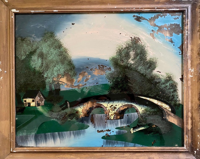 Antique Reverse Painting on Glass in Gesso Frame - Etsy