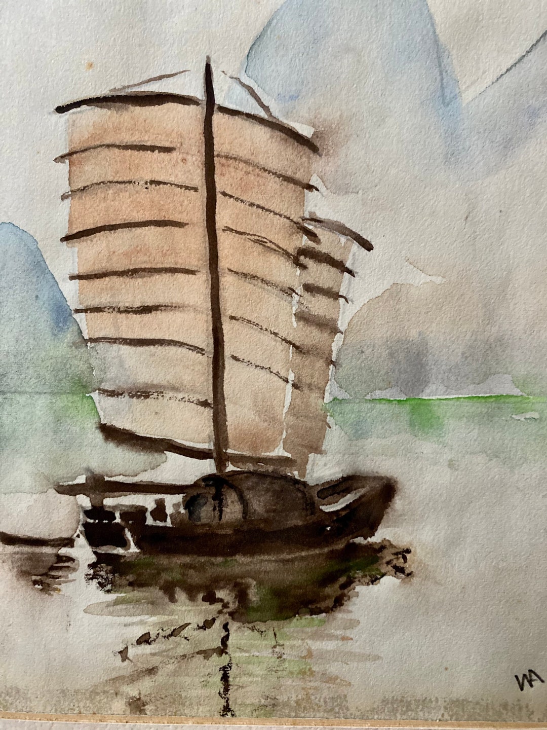 Vintage Watercolor- Vintage Seascape Watercolor- Vintage Original ...
