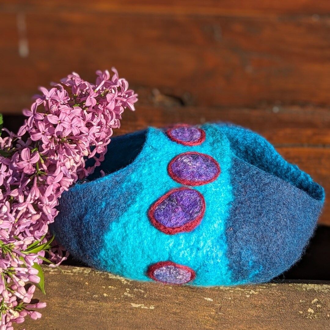 Small Felt Basket Blue-purple | Handmade & Wet Felted | Wool Storage ...