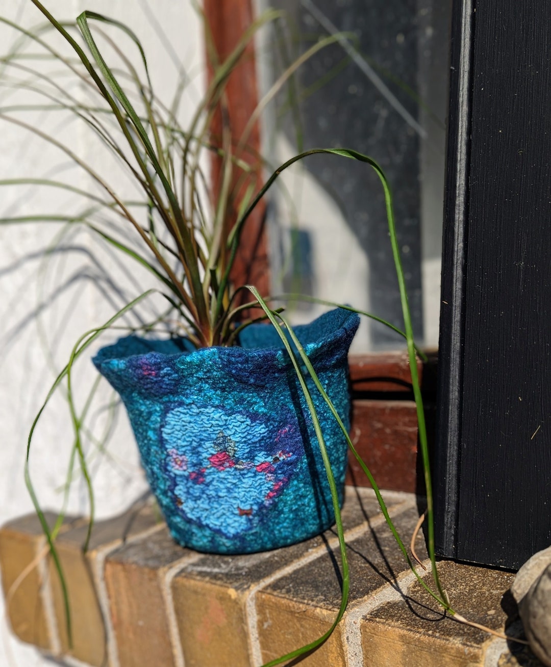 Planter Made of Felt, Plant Pot Felted in Blue, Turquoise, White, Nuno ...