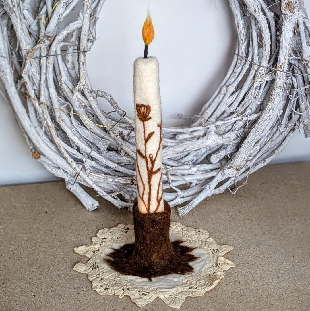 Wet-felted Candle With Felt Stand Made of Alpaca Wool - LED Candle ...