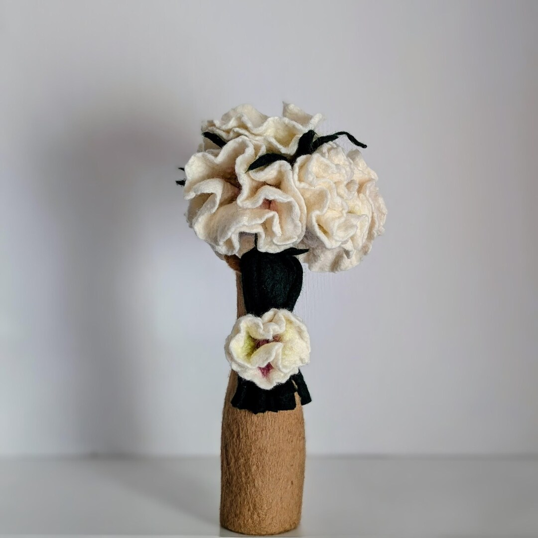 Wet-felted Vase With White Felt Flowers - Timeless Natural Decoration ...