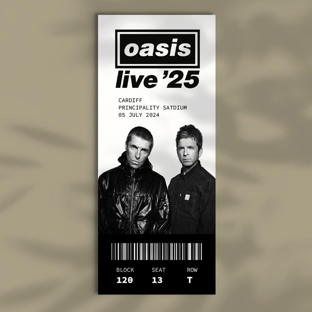 Personalised Oasis Tour Ticket Art Print Customisable Seat Location ...