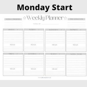 Weekly Planner Printable Template – Sunday or Monday Start – Landscape ...