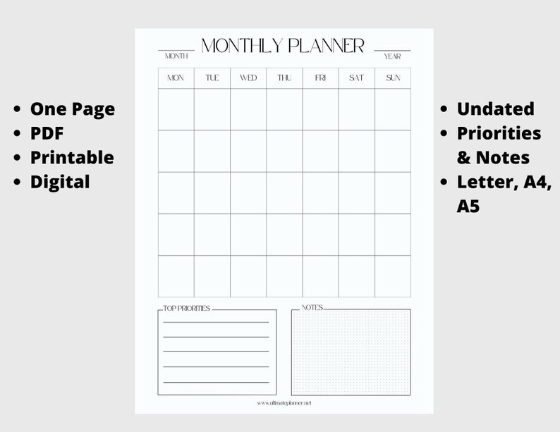Monthly Planner on One Page, Monthly Organizer, Monthly Agenda, Month ...