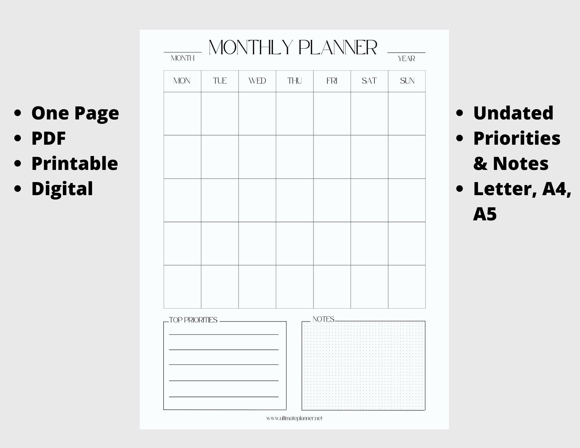Monthly Planner on One Page, Monthly Organizer, Monthly Agenda, Month ...
